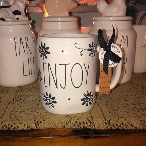 Rae Dunn | Dining | Rae Dunn Enjoy Mug With Etched Black Flowers Design ...